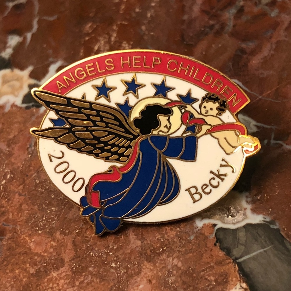 Vintage Angels Helping Children Enamel Pin - Gem